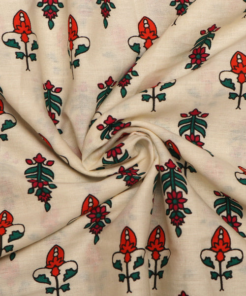 Cream Colour Buti Print Cotton Fabric ( 2 Meter )