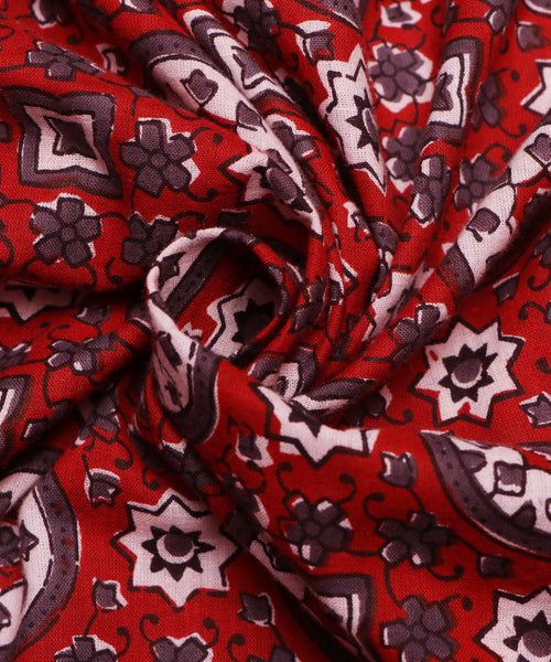 Brick Colour Geometric Print Cotton Fabric ( 1 Meter)