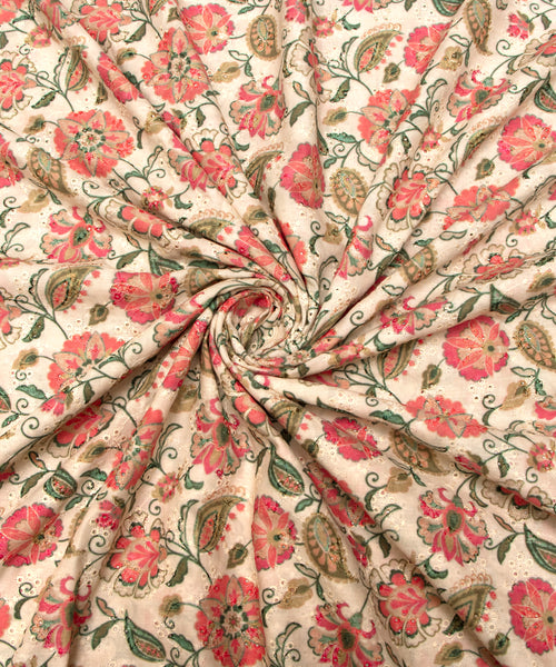 Chikankari Digital Cotton Fabric Prints Online At Fabric Dekho