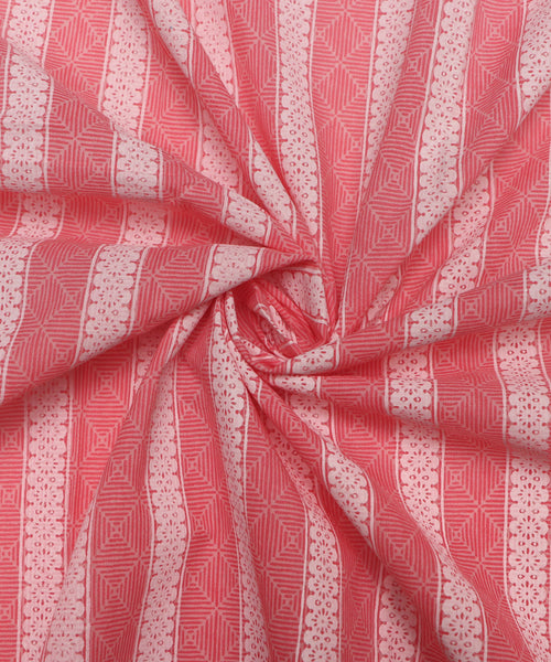 Peach Colour Geometric Print Cotton Fabric ( 1 Meter )