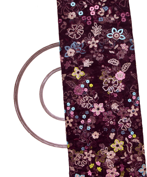Wine Colour Sequin Net Embroidery Fabric