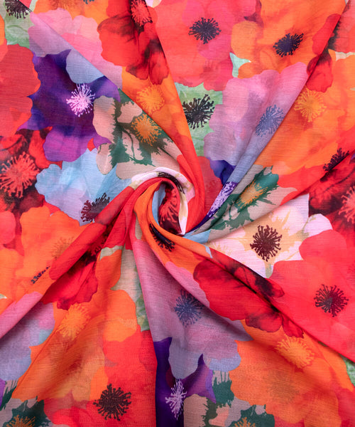 Multi Colour Floral Print Chiffon Fabric