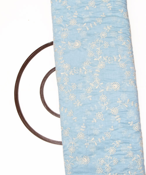 Light Blue Color Thread Embroidery Modal Chanderi Fabric