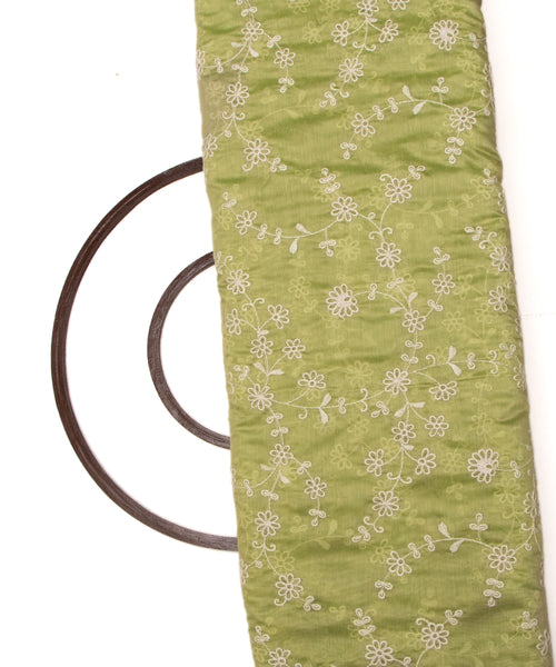 Light Green Thread Embroidery Modal Chanderi Fabric