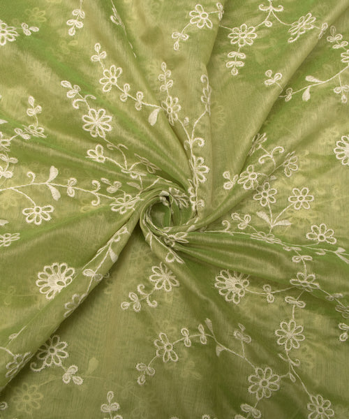 Light Green Thread Embroidery Modal Chanderi Fabric
